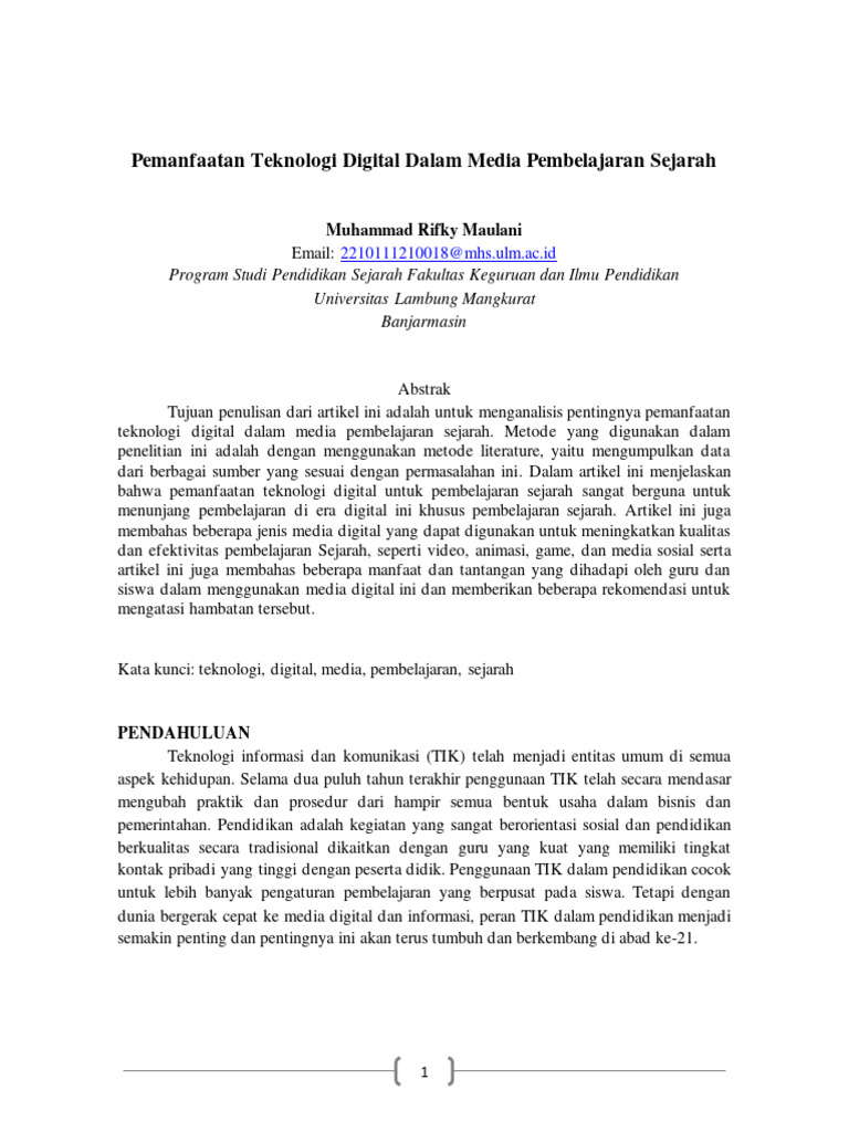 Teknologi Digital dalam Pembelajaran Sejarah | PDF