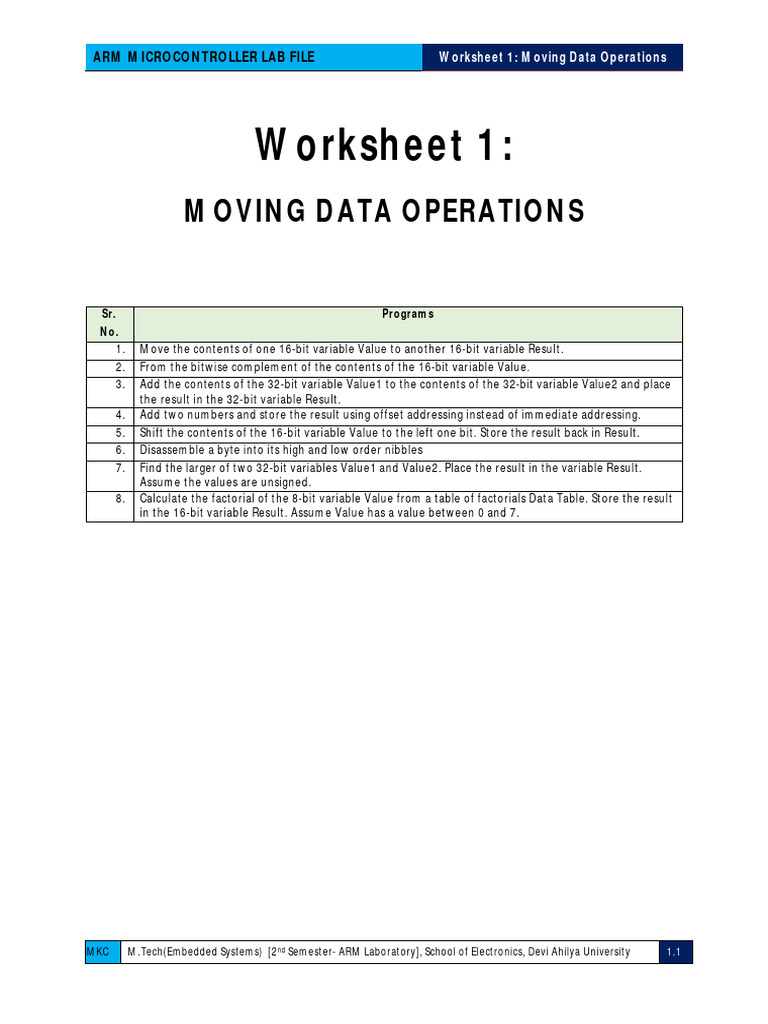 Worksheet 1 | PDF | Microcontroller | Computer Science