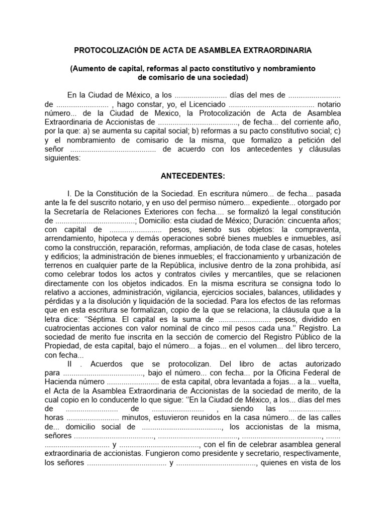 Protocolizacion de Acta de Asamblea Extraordinaria | PDF