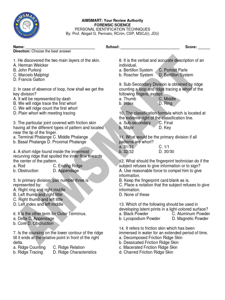Personal Identification Techniques QA | PDF | Fingerprint | Hand