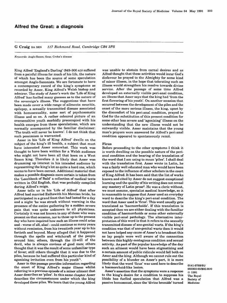 Craig 1991 Alfred The Great A Diagnosis | PDF | Crohn's Disease | Diarrhea
