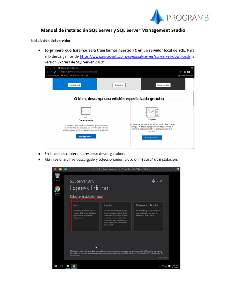 Manual de Instalación SQL Server y SQL Server Management Studio | PDF