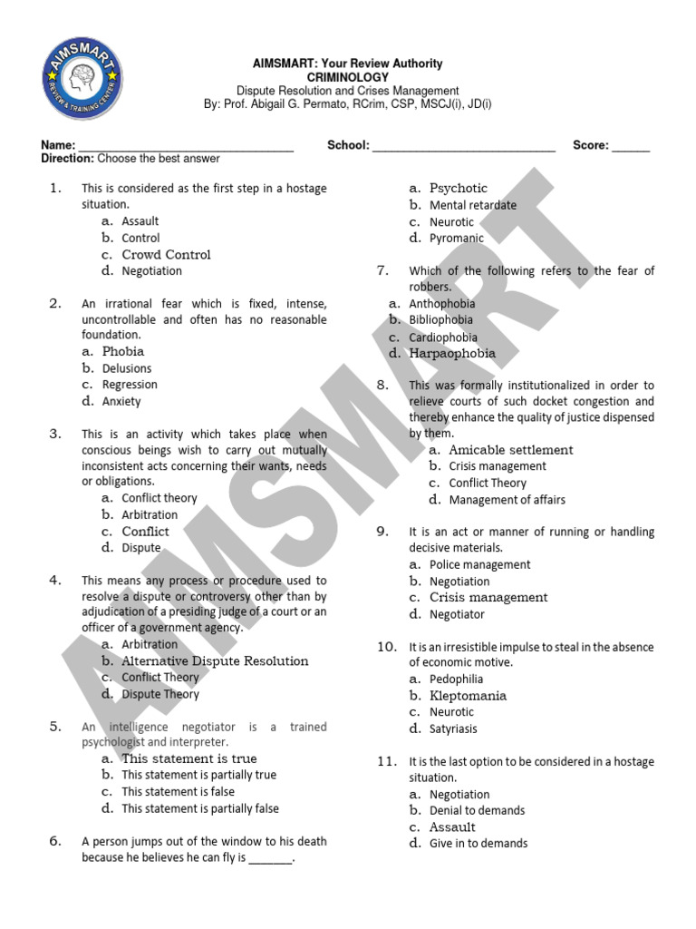 Dispute Resolution and Crises Management QA 1 | PDF | Emotions | Justice