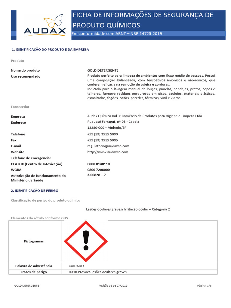 Detergente AUDAX GOLD FISPQ | PDF