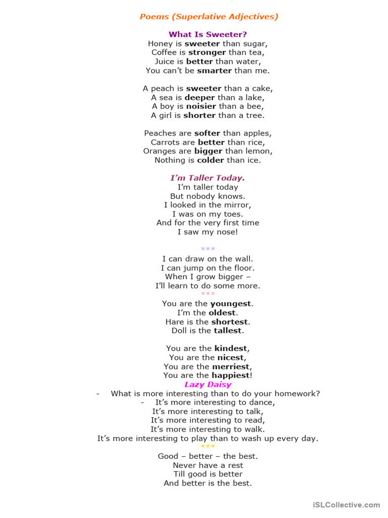 Superlative Adjective Poems for Kids | PDF