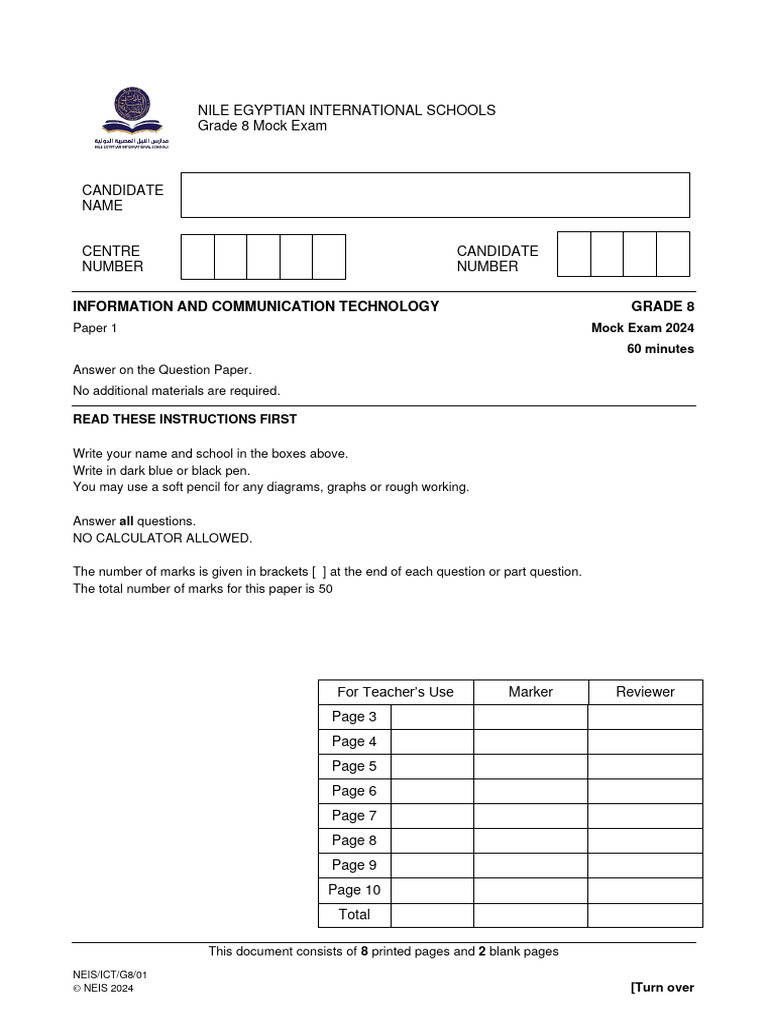 ICT_ G8_ Mock _ QP_01 | PDF | Educational Technology | Computing