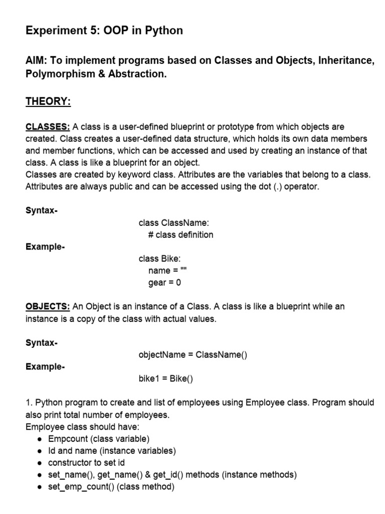 Experiment 5 Py Pdf Class Computer Programming Inheritance Object Oriented Programming