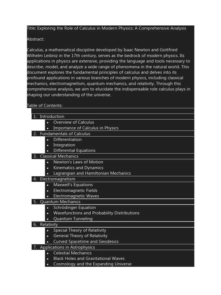 Calculus and Its Application in Modern Physics | PDF | General Relativity | Field (Physics)