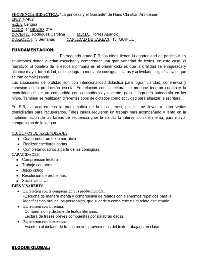 Secuencia La Princesa y El Guisante | PDF | Comprensión lectora | Cuentos