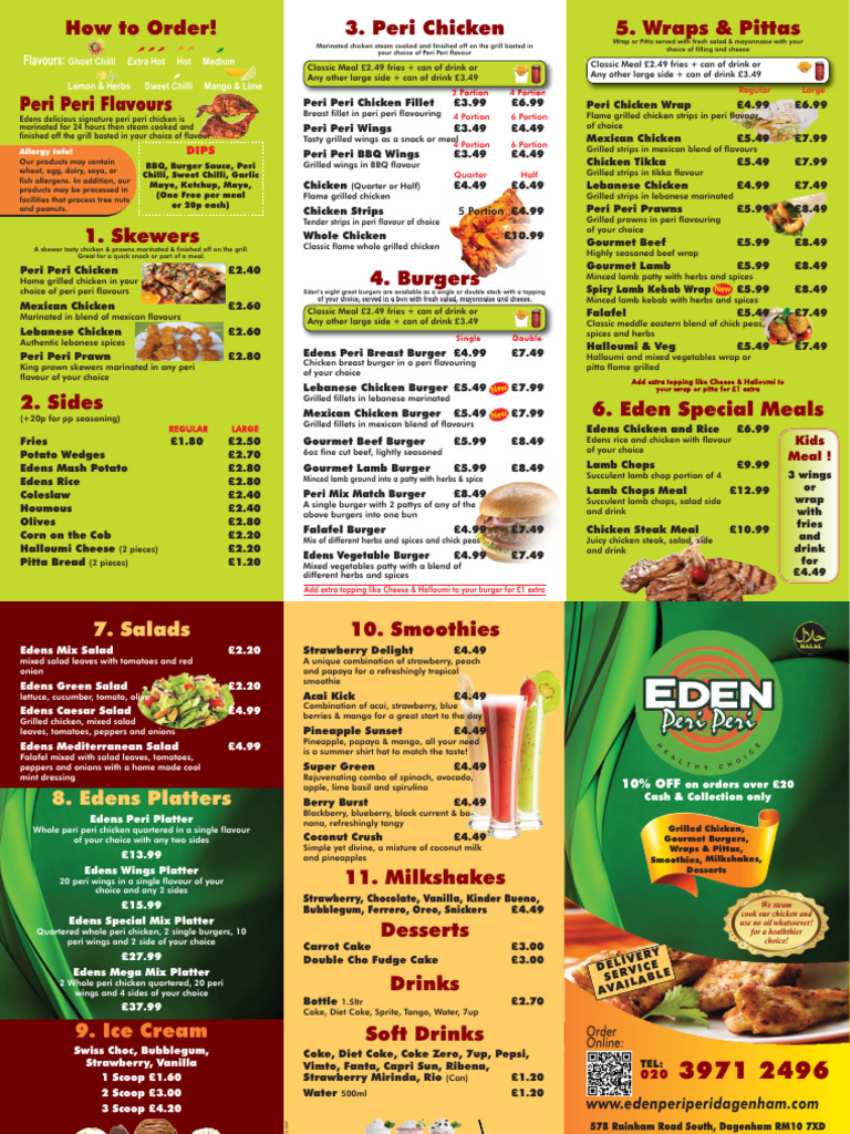 Eden Peri Peri (Dagenham) Take Away Menu Proof | PDF | Hamburgers | Kebab