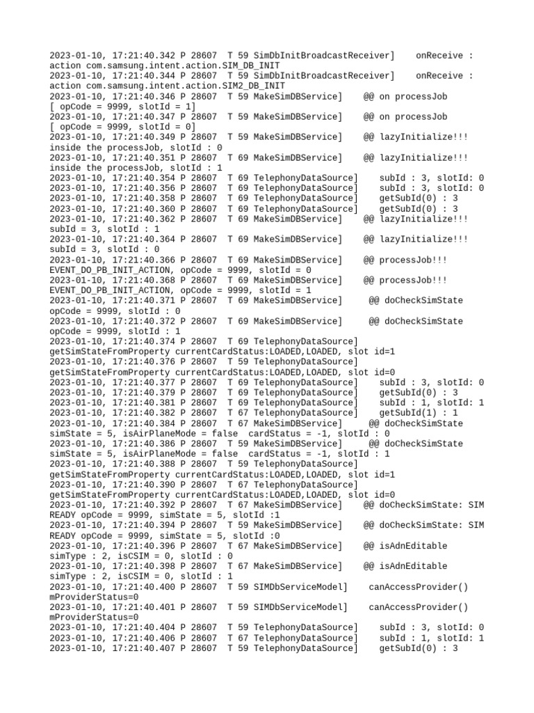 SIM Database Initialization Logs | PDF