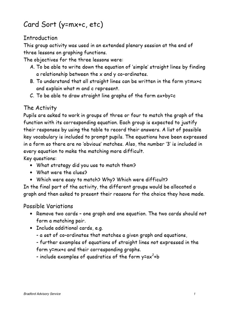 Graphs Card Sort | PDF | Algebra | Mathematical Analysis