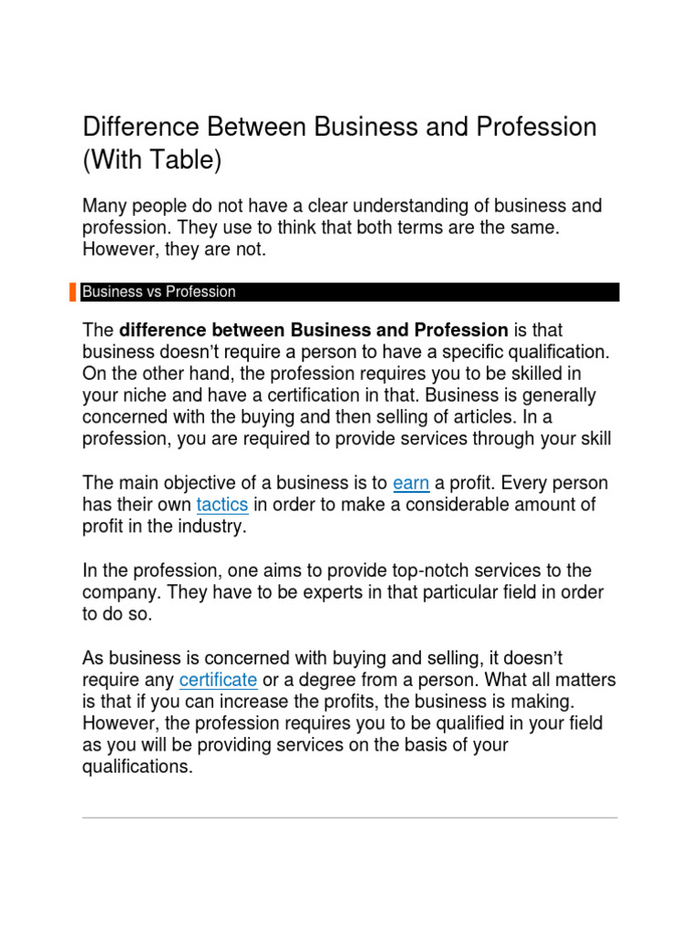 Business and Profession | PDF | Profession | Sales