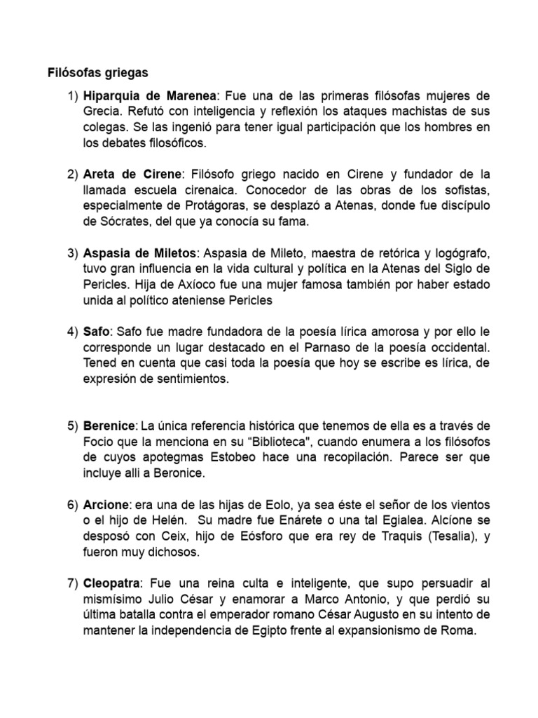Filósofas Griegas Destacadas | PDF | Platón | Antigua Grecia