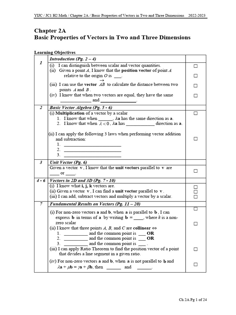 2A Vectors - Notes | PDF | Euclidean Vector | Vector Space