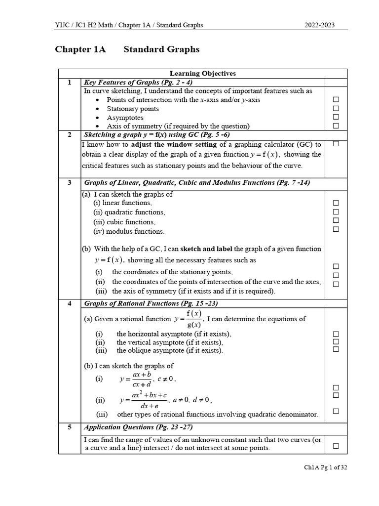 1A Strandard Graph Notes | PDF | Asymptote | Geometry