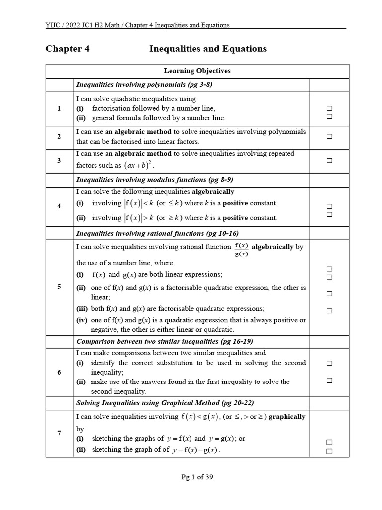 4 Inequalities and Equations | PDF | Factorization | Quadratic Equation