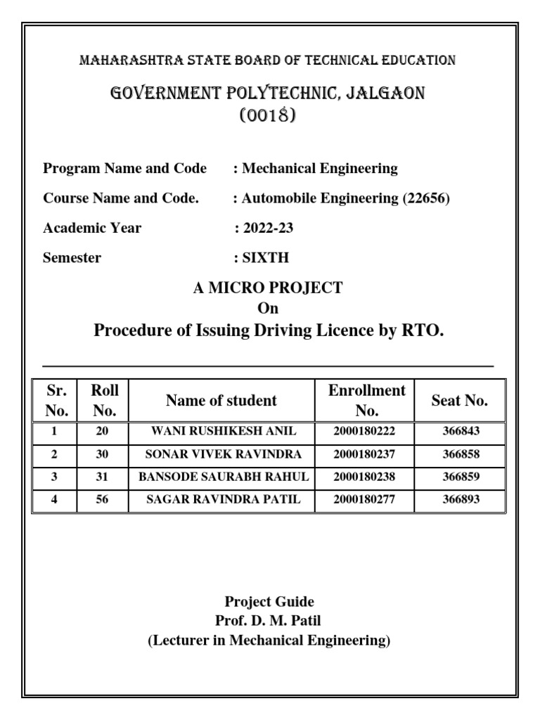 Aen Micro Project Report | PDF | Driver's License | License