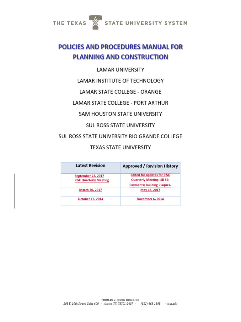 Policies and Procedures Manual Planning and Construction | PDF ...