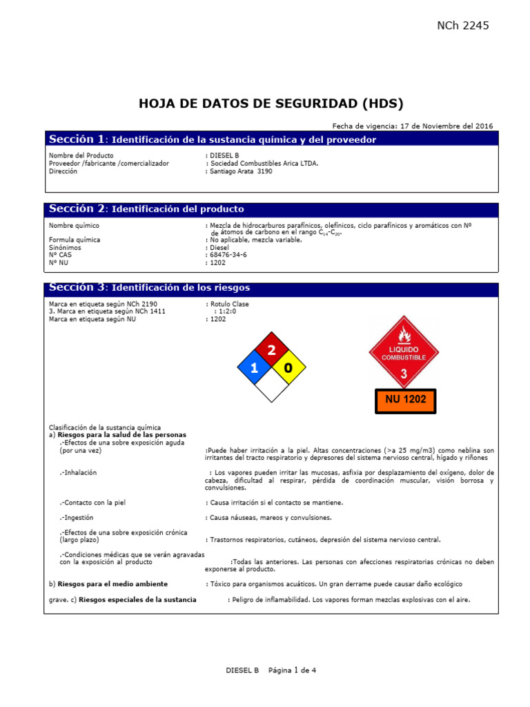 Hoja de Seguridad Diesel | PDF | Agua | Solubilidad