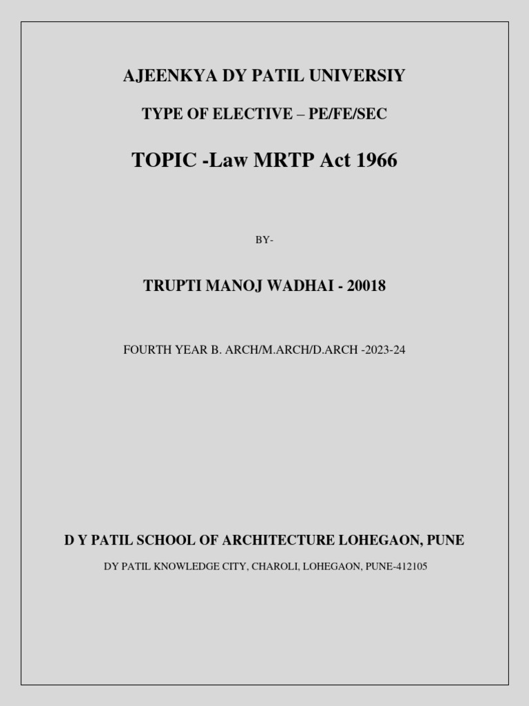Cover Page For MRTP Act 1966 | PDF