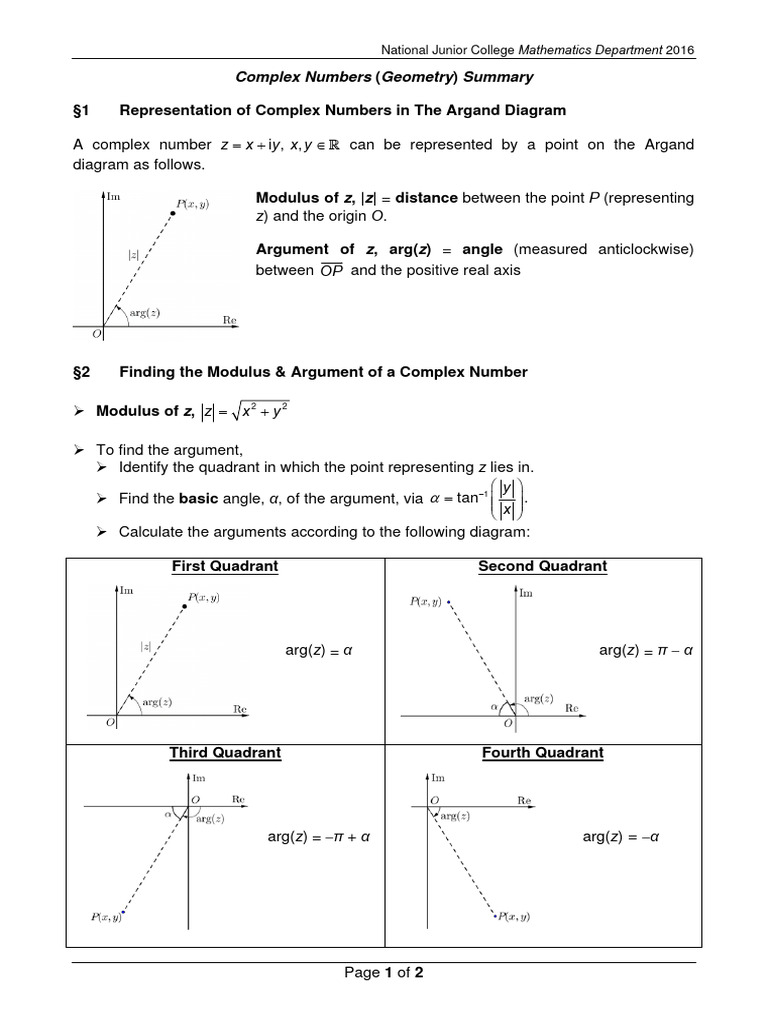 Complex Numbers (Geometry) Summary | PDF | Complex Number | Cartesian ...