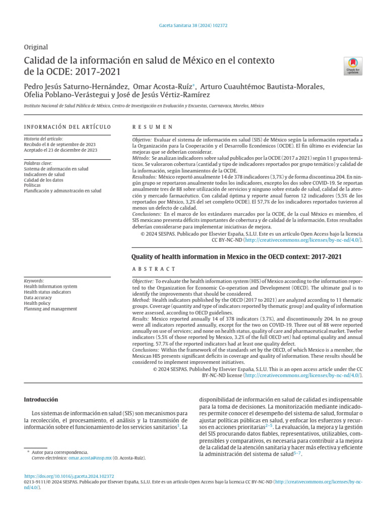 Calidad de La Informaci N en Salud de M Xico en El Contexto - 2024 - Gaceta Sani | PDF