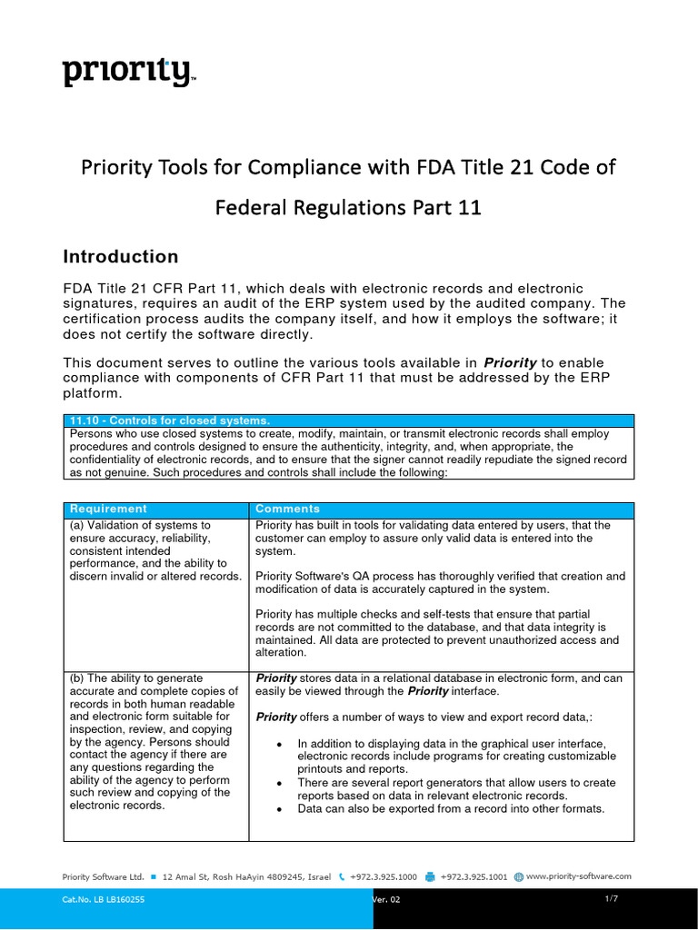 Priority_FDA_CFR_11_Compliance (1) | PDF | Records Management | User ...