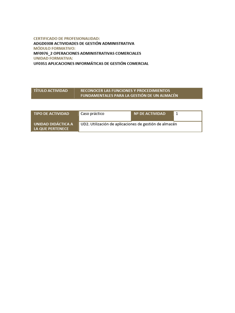 UF0351 UD2 Actividad 1 Caso Práctico | PDF