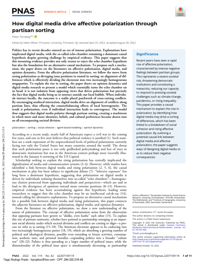 How Digital Media Drive Affective Polarization Through Partisan Sorting ...