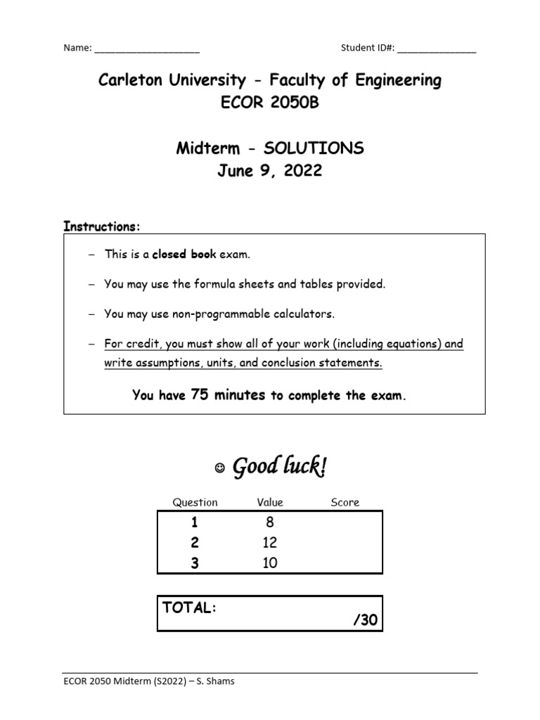 ECOR 2050 Midterm Solutions 2022 | PDF | Applied Mathematics | Statistics