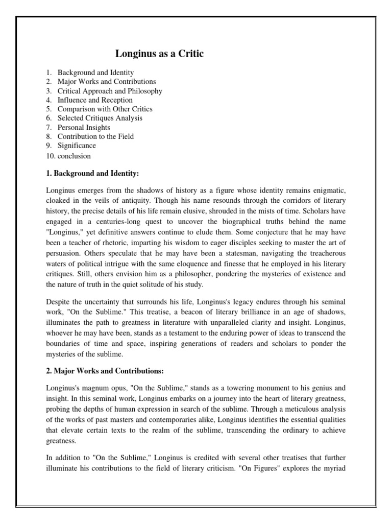 Longinus: Critique of the Sublime | PDF | Literary Criticism | Rhetoric