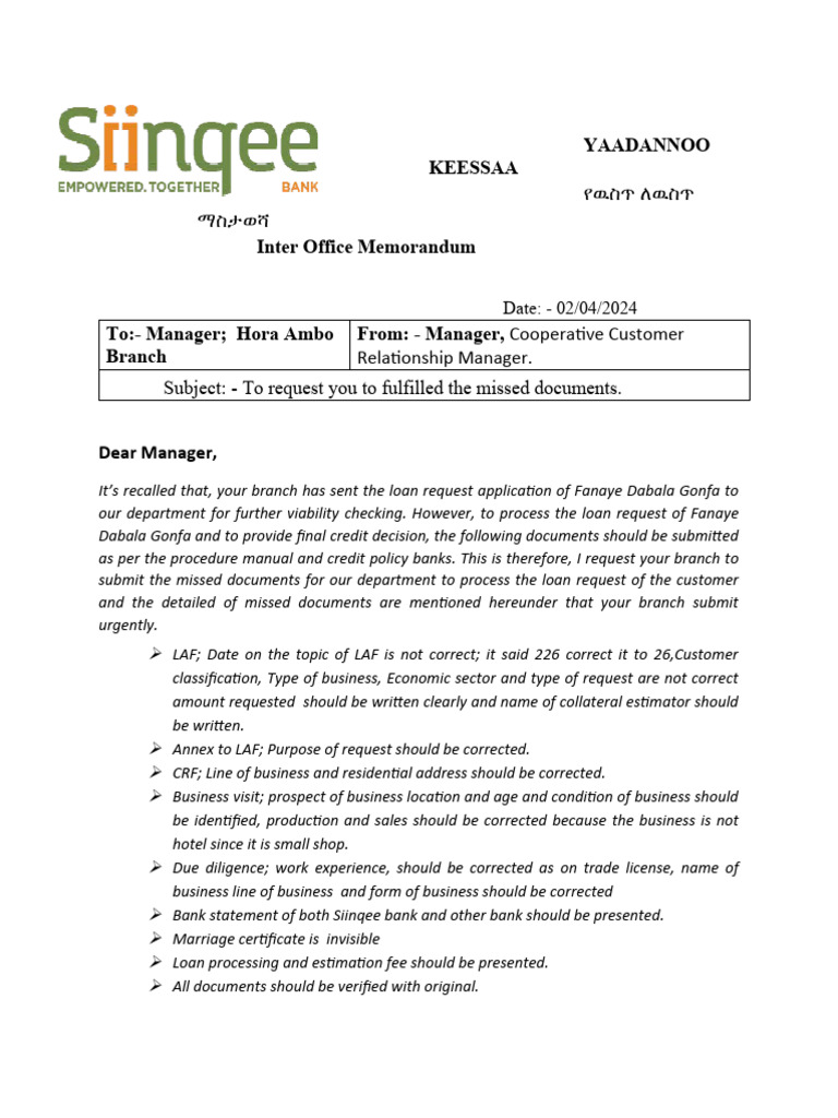 Request for Missing Loan Documents | PDF | Banking | Financial Services