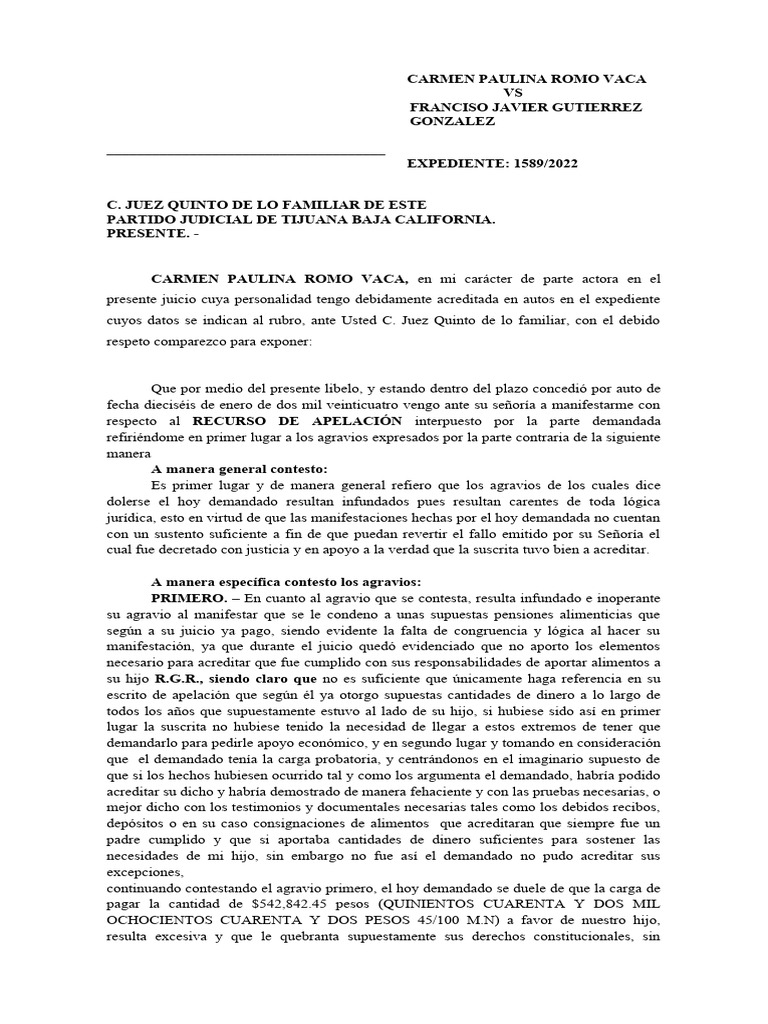 Carmen Paulina Romo Contestando Recurso de Revocacion | PDF | Testigo ...