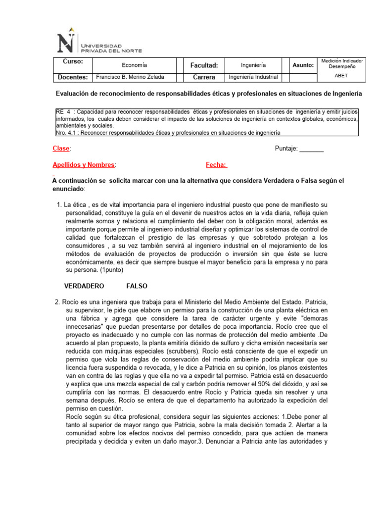 TEST ABET | PDF | Ingeniería | Ingeniería Industrial