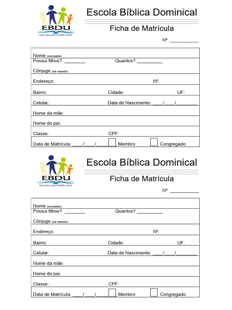 Ficha De Inscricao Ebd Pdf