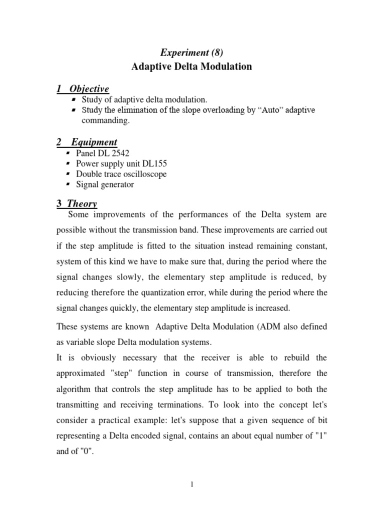 S02Exp02.Adaptive Delta Modulation | PDF | Modulation | Amplifier