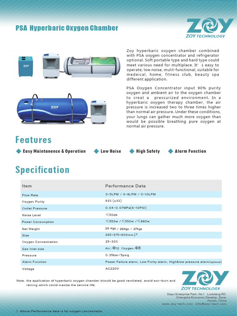 Features Specification: PSA Hyperbaric Oxygen Chamber | PDF | Oxygen | Gases
