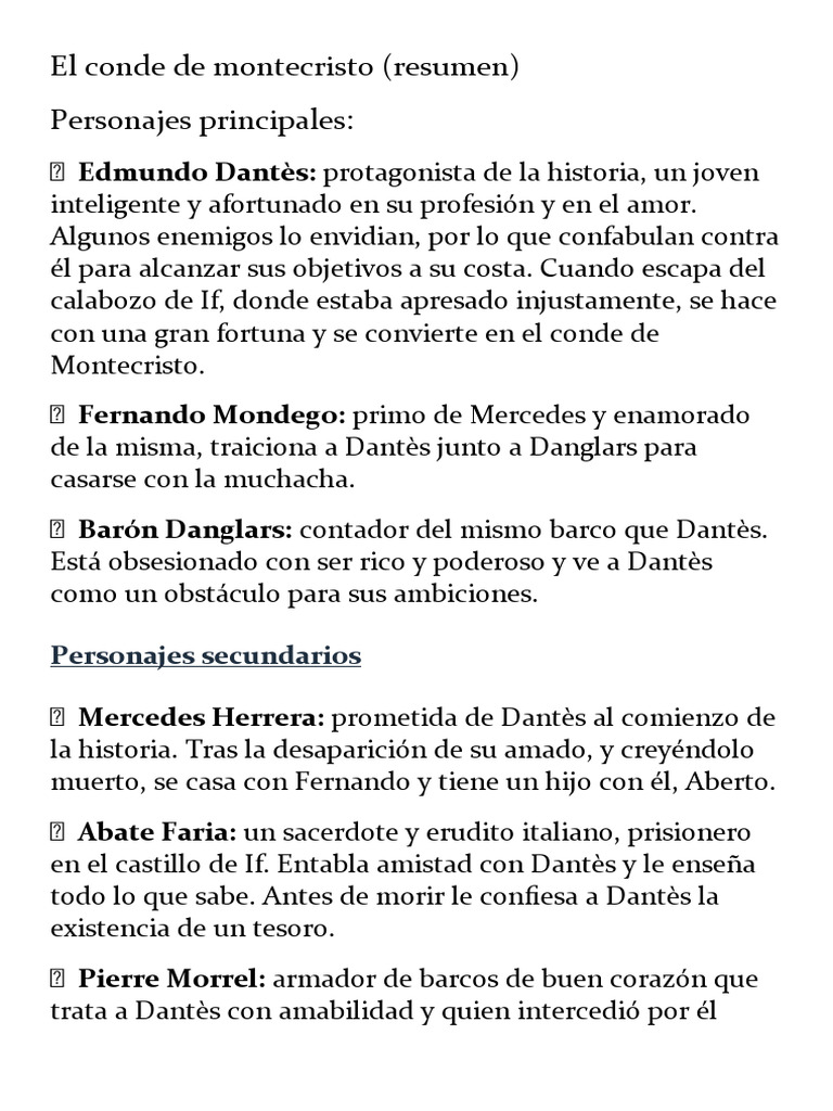 El Conde de Montecristo Resumen | PDF | El conde de monte cristo