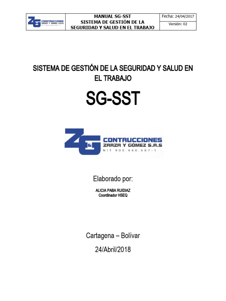 Manual SG-SST: Seguridad Laboral Efectiva | PDF | Seguridad y salud ...