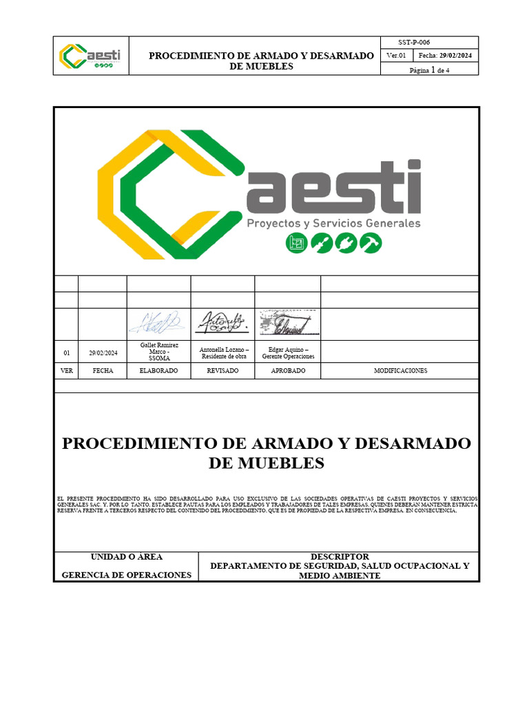 SST - P - 006 - Armado y Desarmado de Muebles | PDF | Seguridad y salud ...