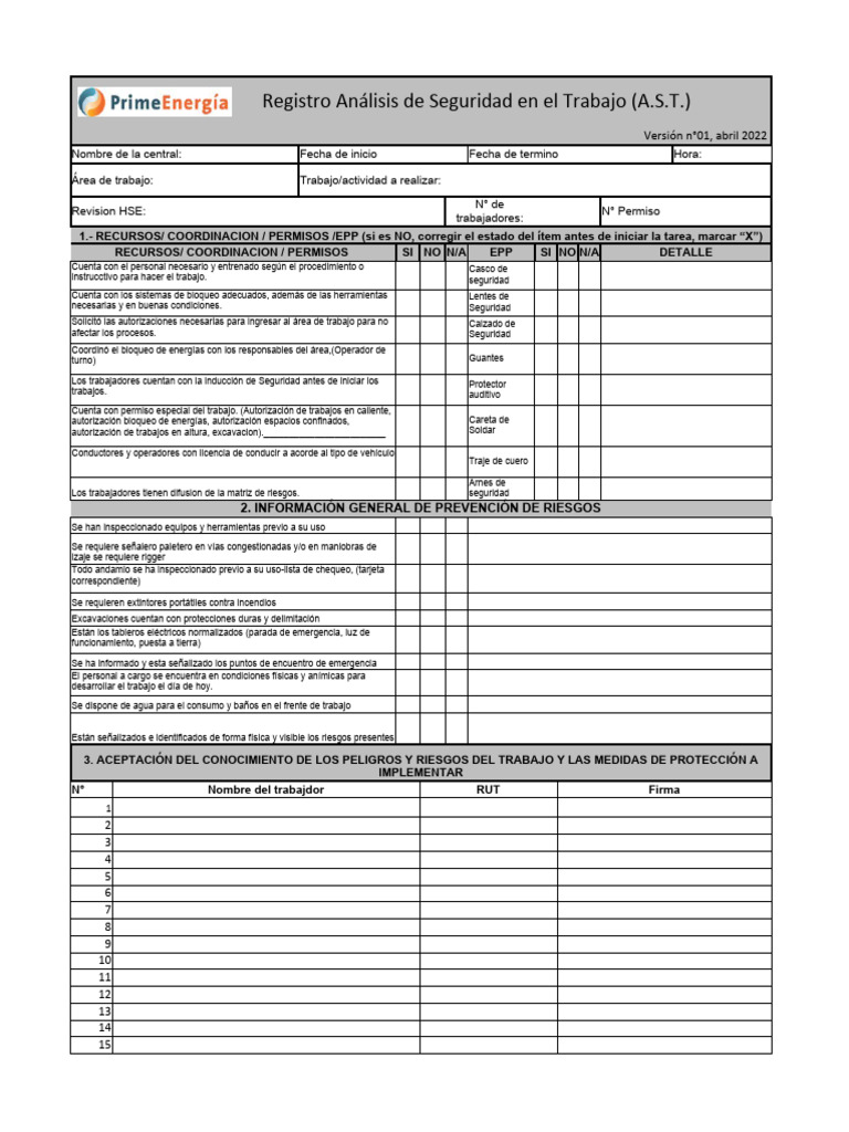 Registro de Seguridad en el Trabajo A.S.T. | PDF