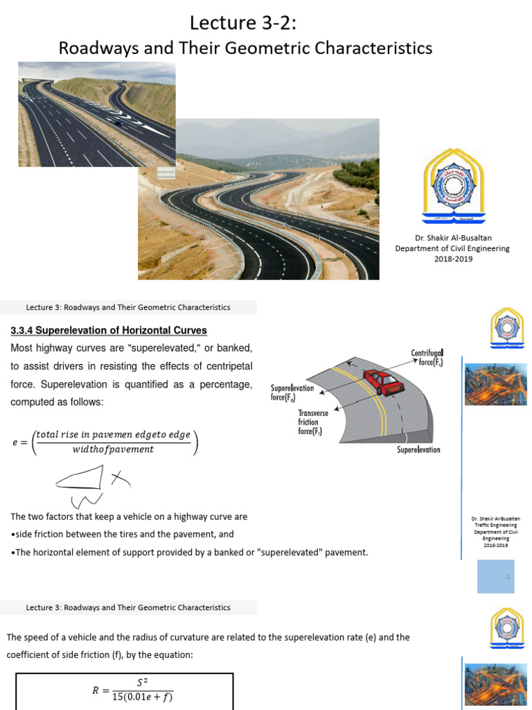 Lecture 3-2 (Road Ways and Their Geometric Characteristics) | PDF ...