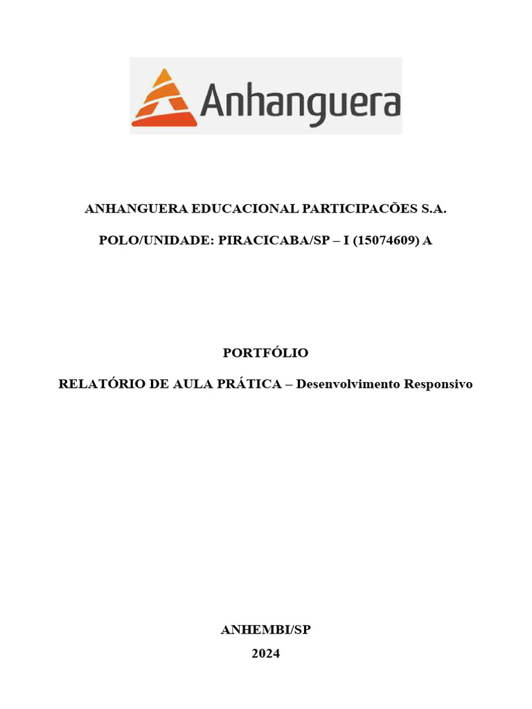 RELATÓRIO DE AULA PRÁTICA - Desenvolvimento Responsivo | PDF | Html | Rede mundial de computadores