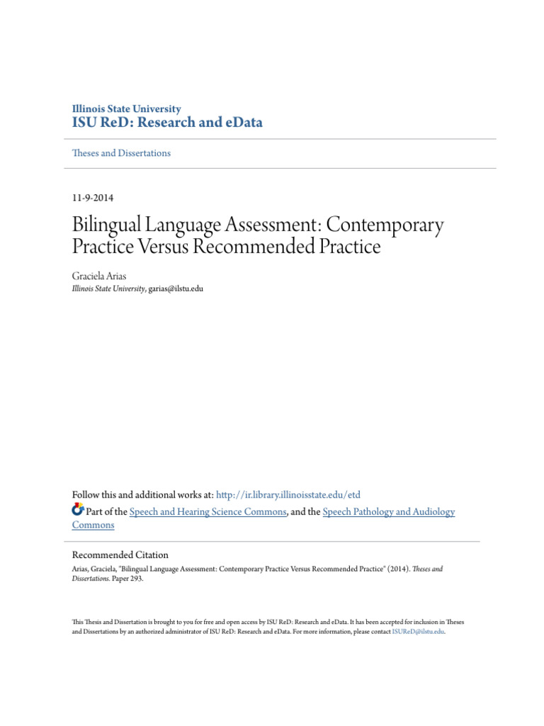 Bilingual Language Assessment- Contemporary Practice Versus Recom | PDF ...