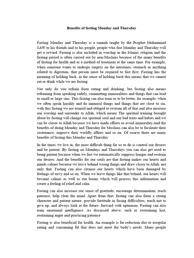 Benefits of Fasting Mondays and Thursdays | PDF | Fasting | Obesity