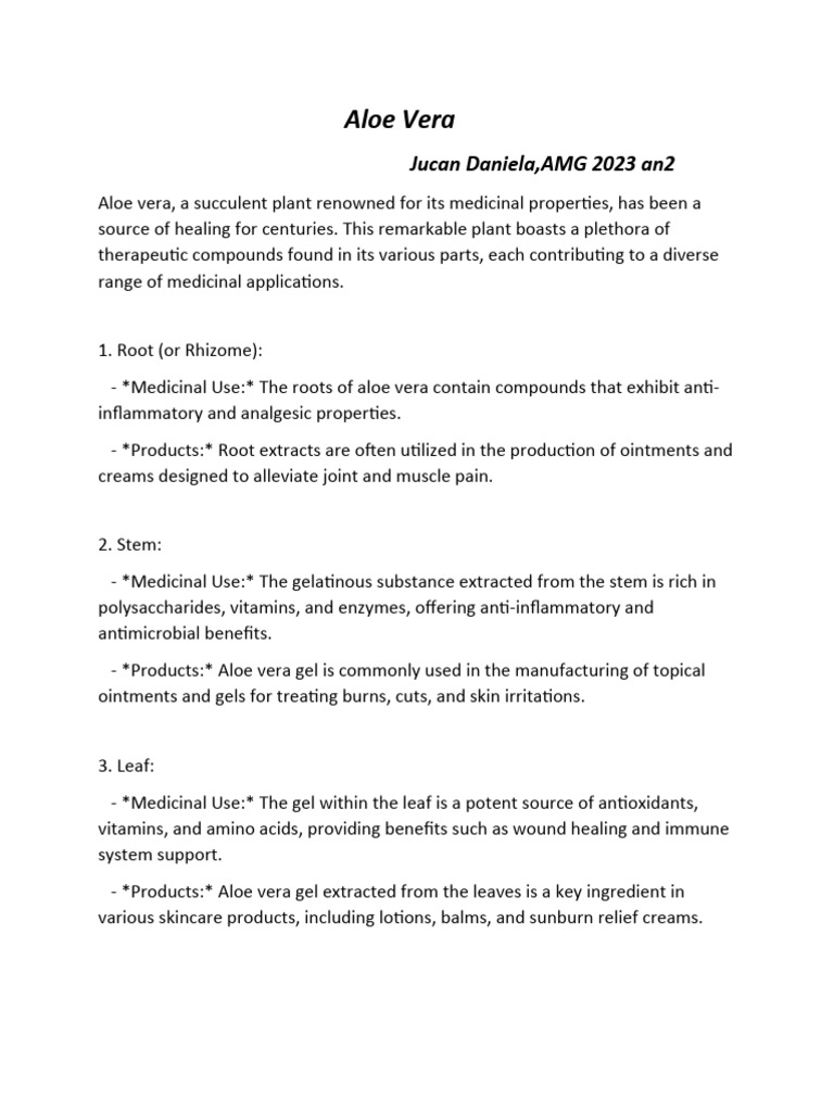 Aloe Vera | PDF | Topical Medication | Anti Inflammatory