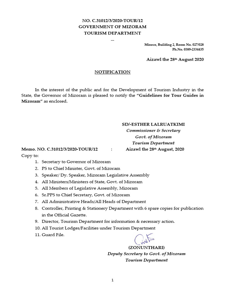 Guidelines for Tour Guides in Mizoram | PDF | Tourism | Appeal