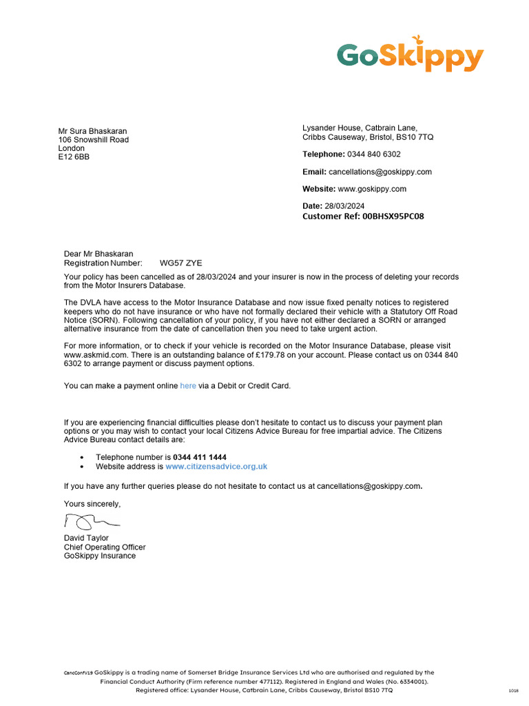 Canx Confirmation Letter (BHSX95PC08) | PDF | Vehicle Insurance ...