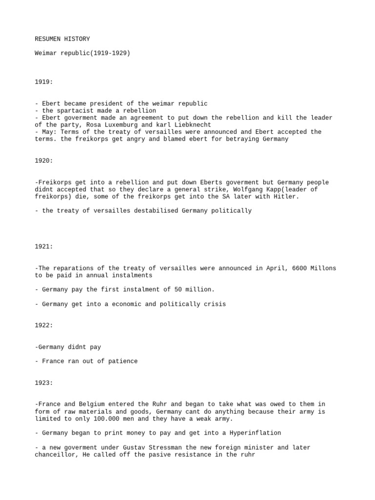 History (Weimar Republic) | PDF | Weimar Republic | Hyperinflation In ...